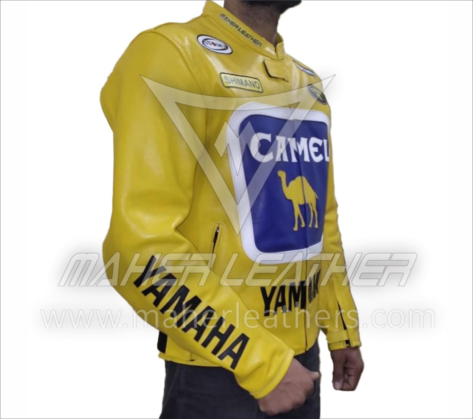 Yamaha camel yellow leather motorcycle racing jacket
